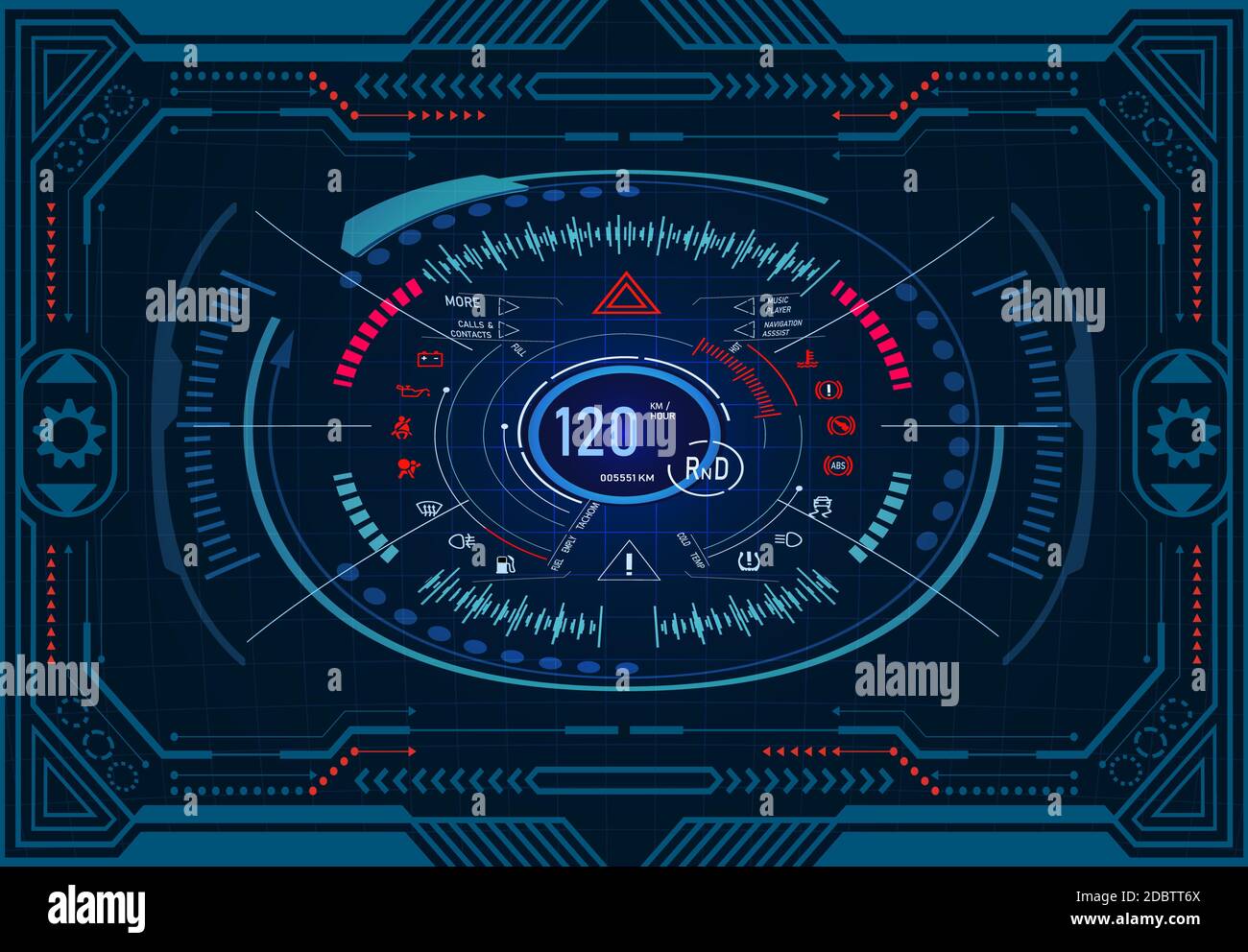 Car service. Futuristic dashboard design on a graphic monitor in frame ...