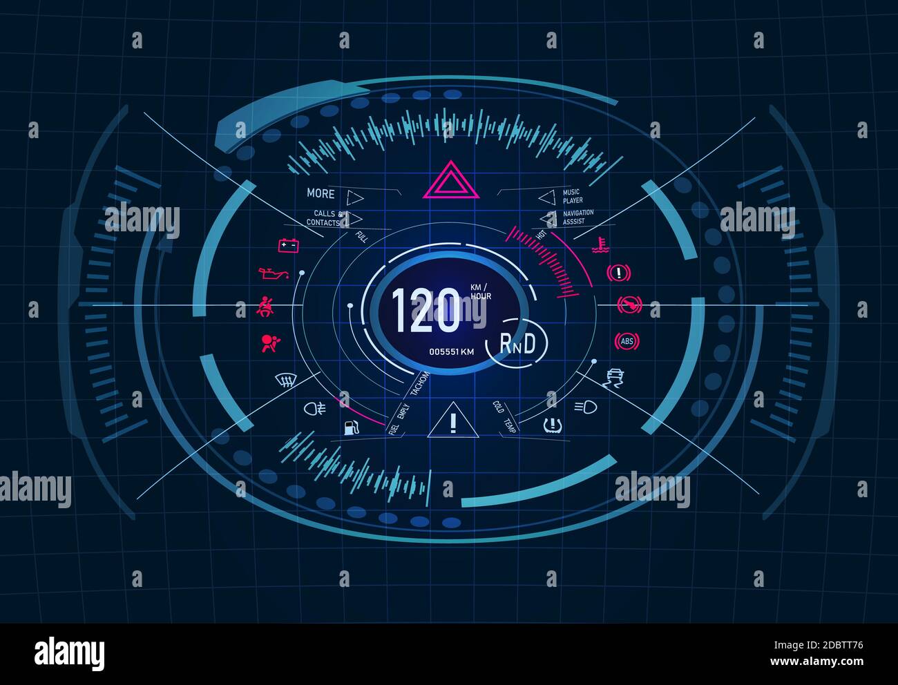 Car service. Futuristic dashboard design. Speedometer, tachometer. GUI ...