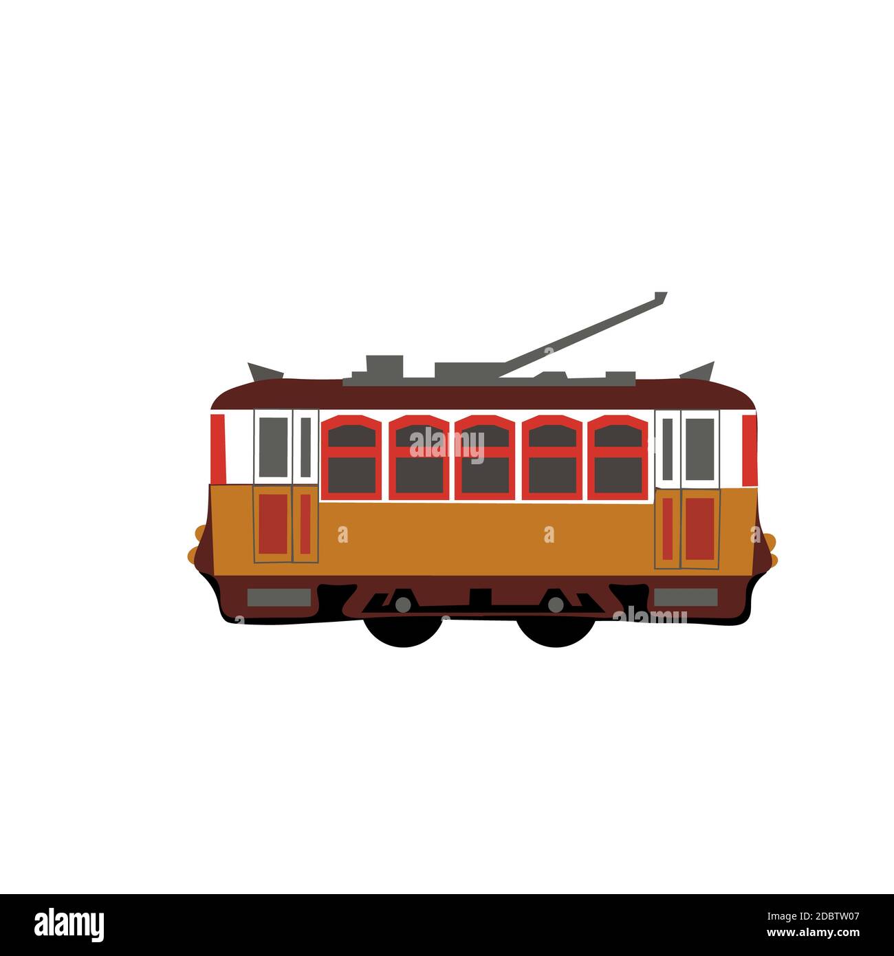 Vintage tram. Retro tram. Detailed tram. Side view tram. Touristic tram ...