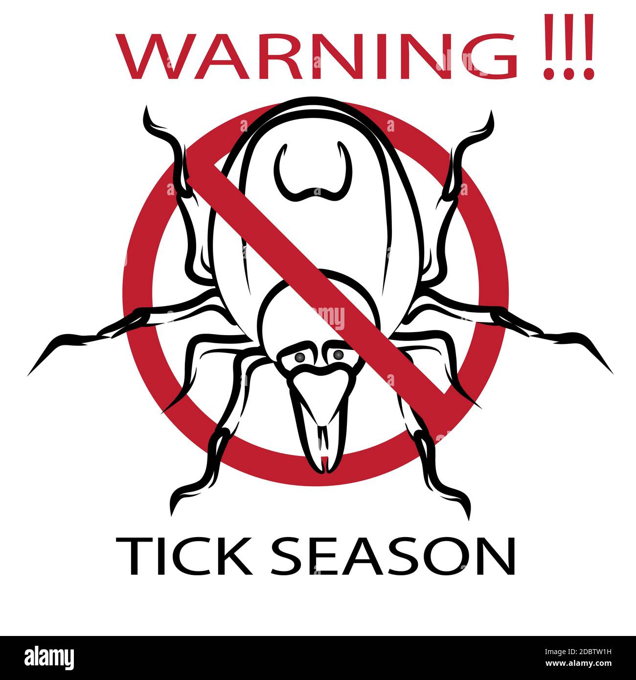 Symbol parasite warning sign. Ticks be careful. Ticks season. Mite ...
