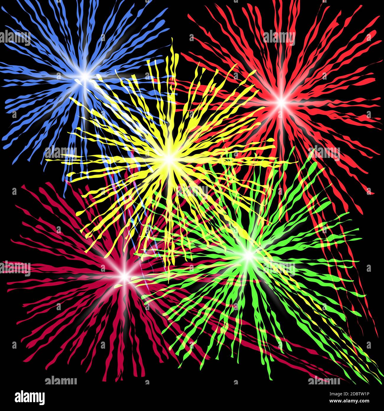 Festive patterned firework bursting in various shapes sparkling ...