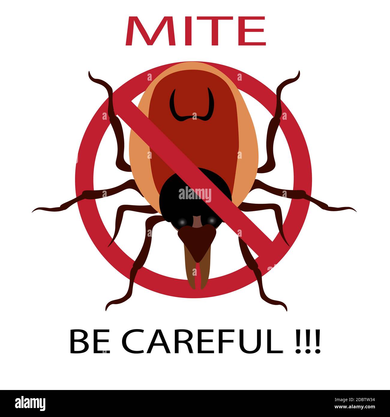 Symbol parasite warning sign. Ticks be careful. Ticks season. Mite ...