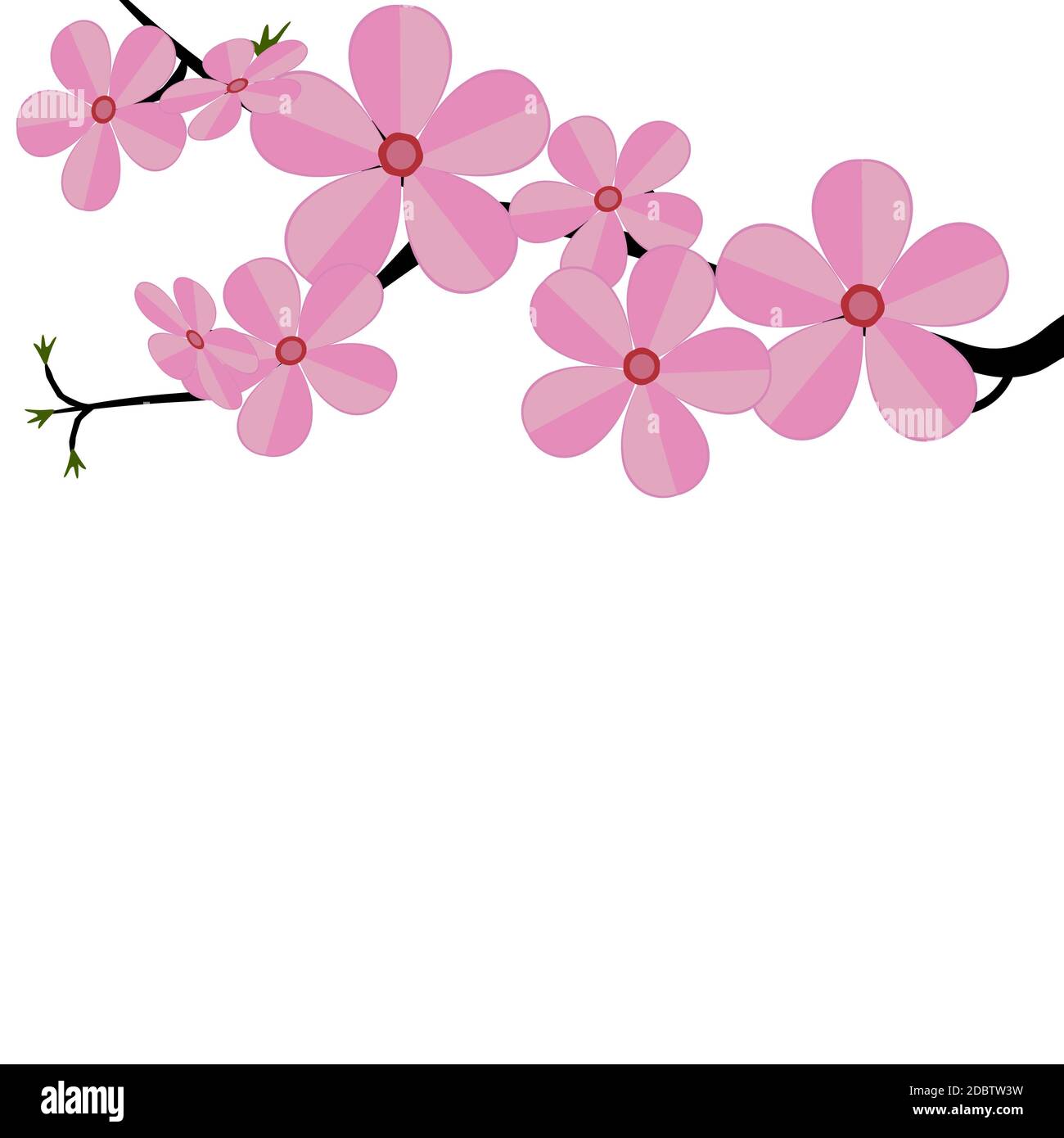 Stylized cherry Japan cherry branch with blooming flowers vector ...