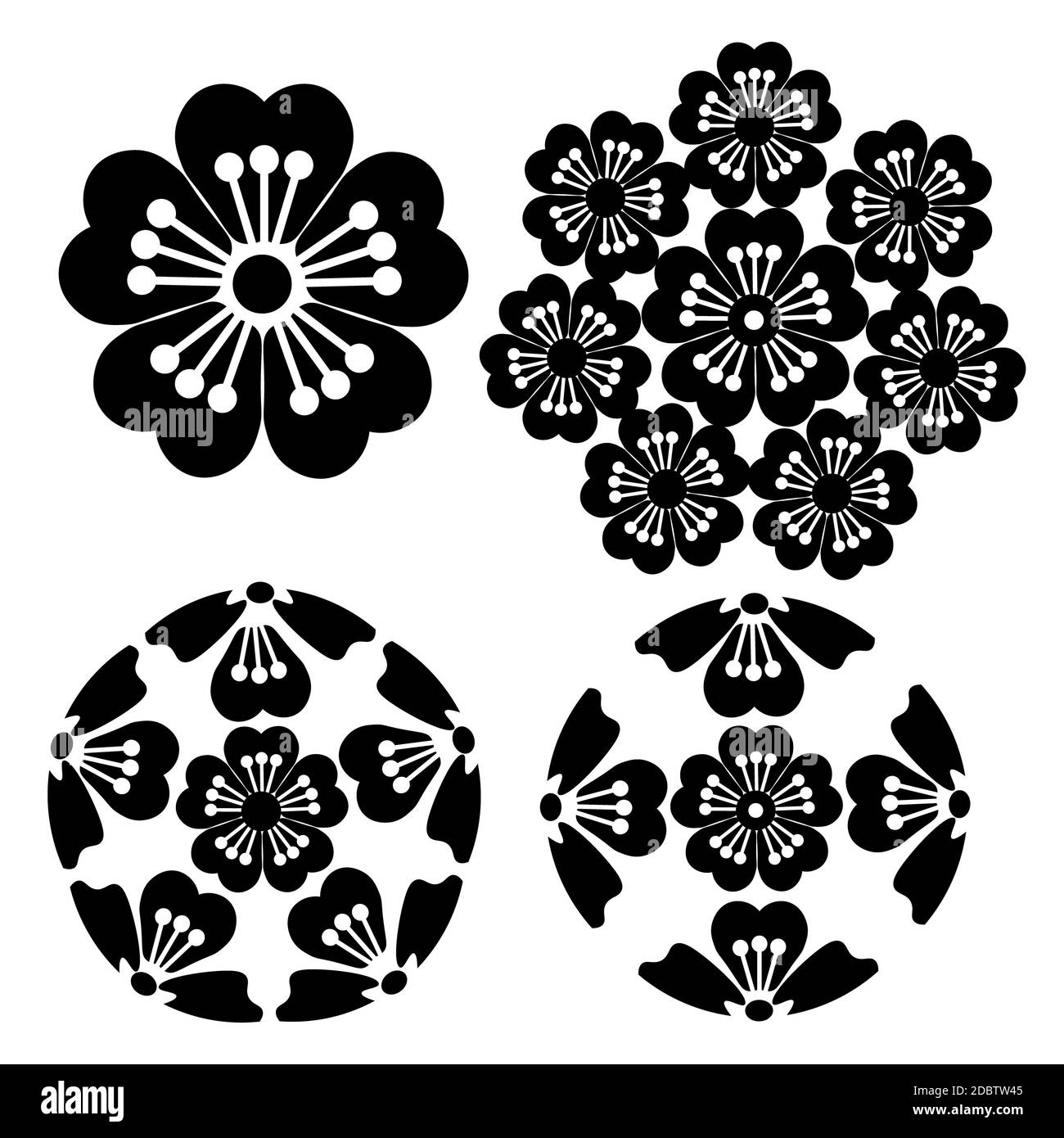 Sakura branch icon flat Black and White Stock Photos & Images - Alamy