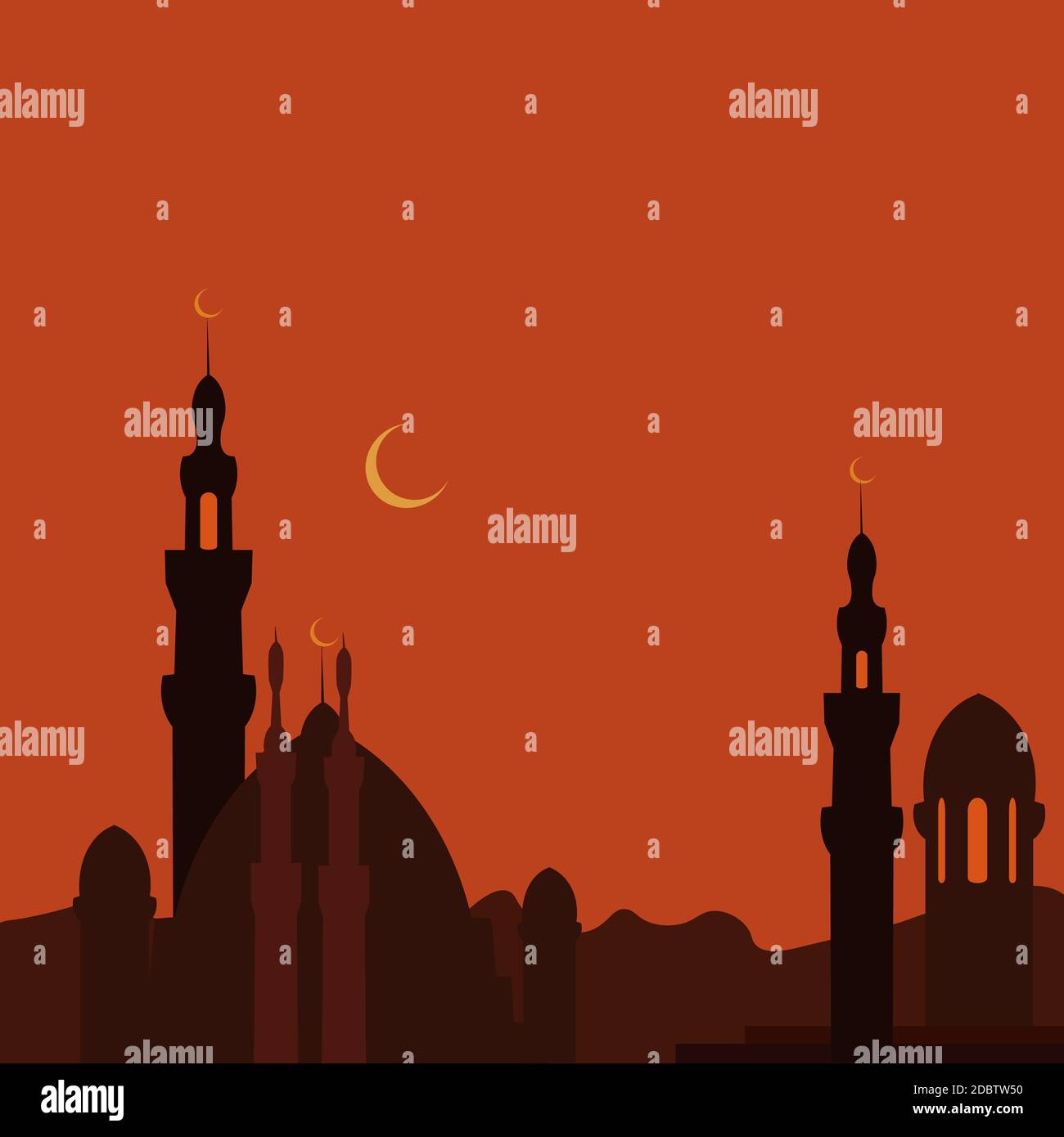 East Town and mosque in sunset. Ramadan. Vector image Stock Photo - Alamy