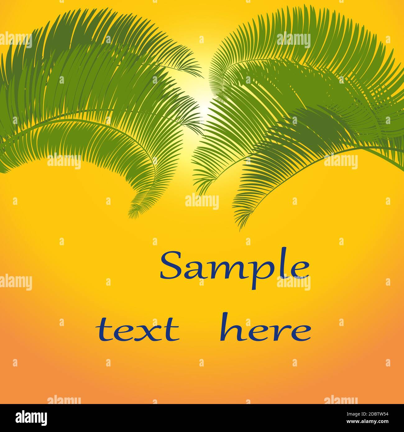 Leaves of palm tree on orange background. Vector illustration Stock ...