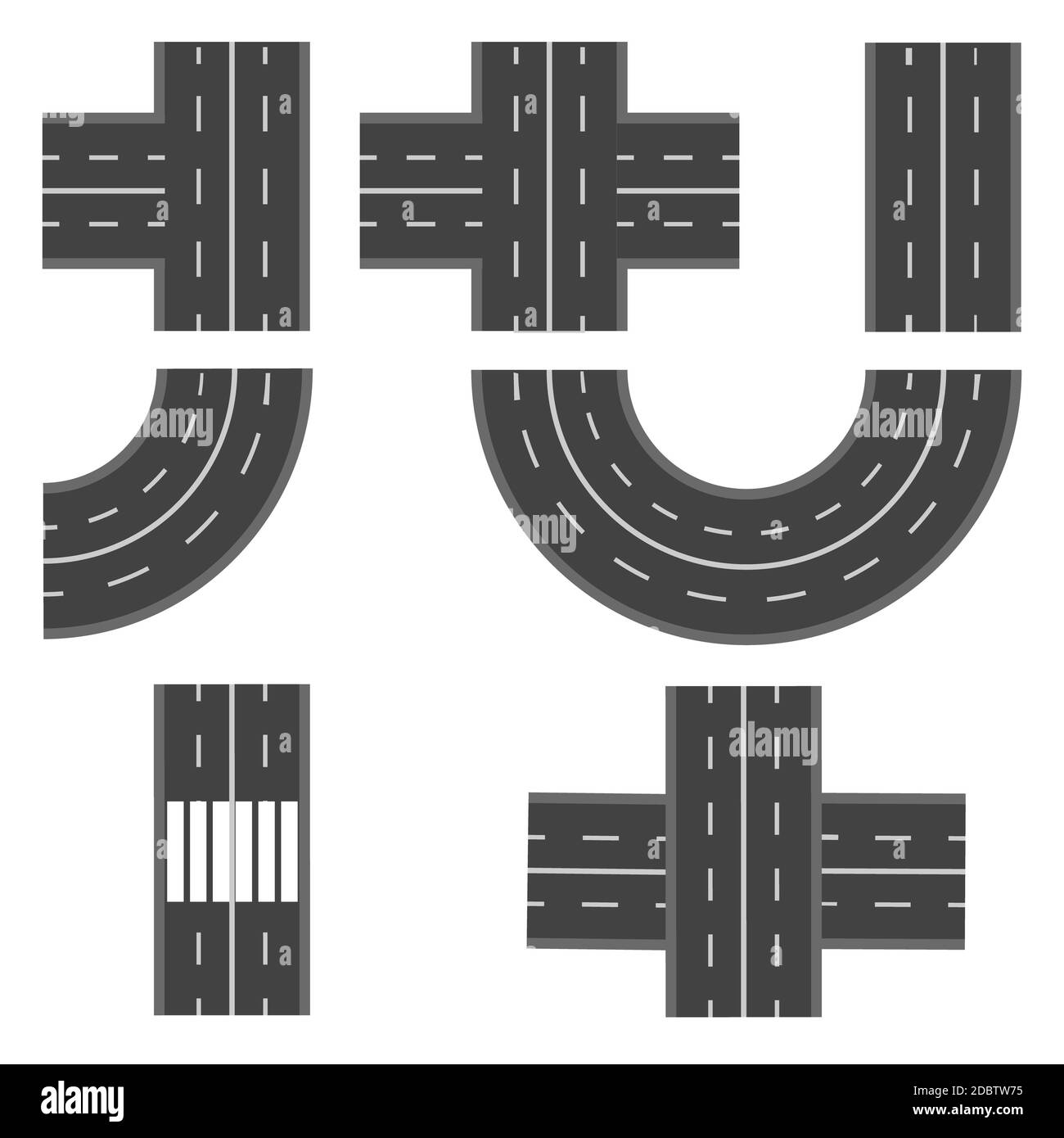 Set of different road, highway sections. Vector illustration Stock ...