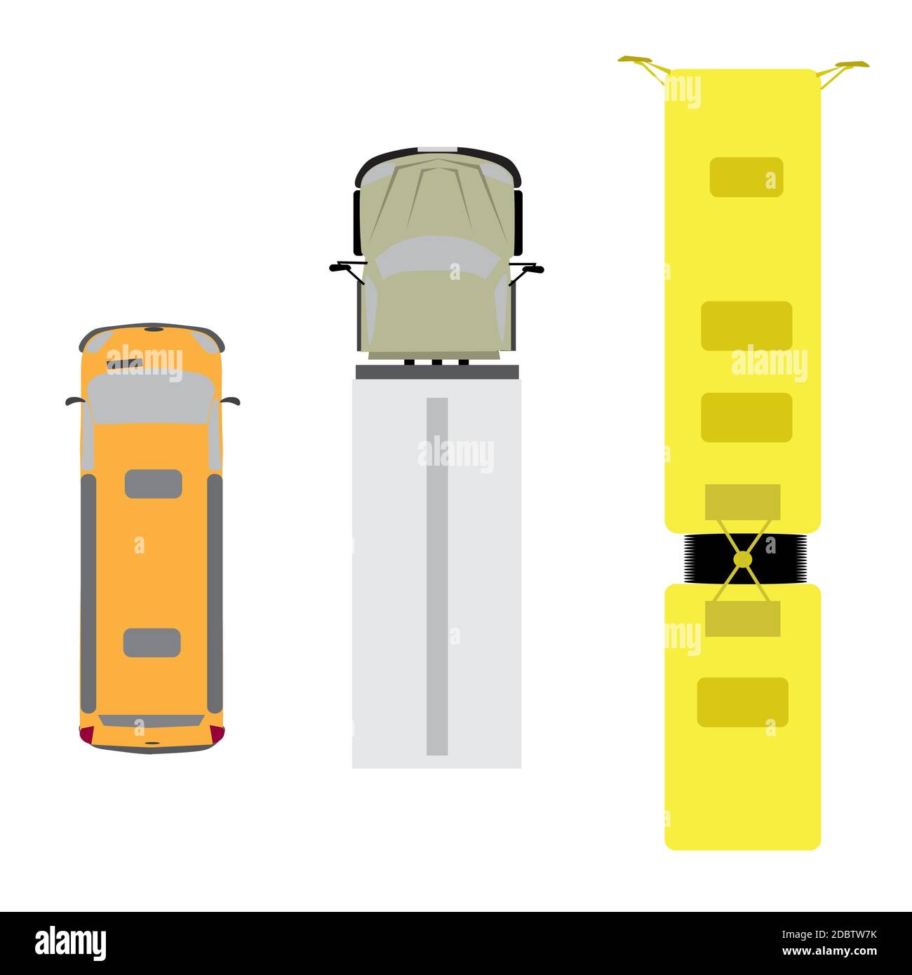 A set of three cars. Van, truck, bus. View from above. Vector ...