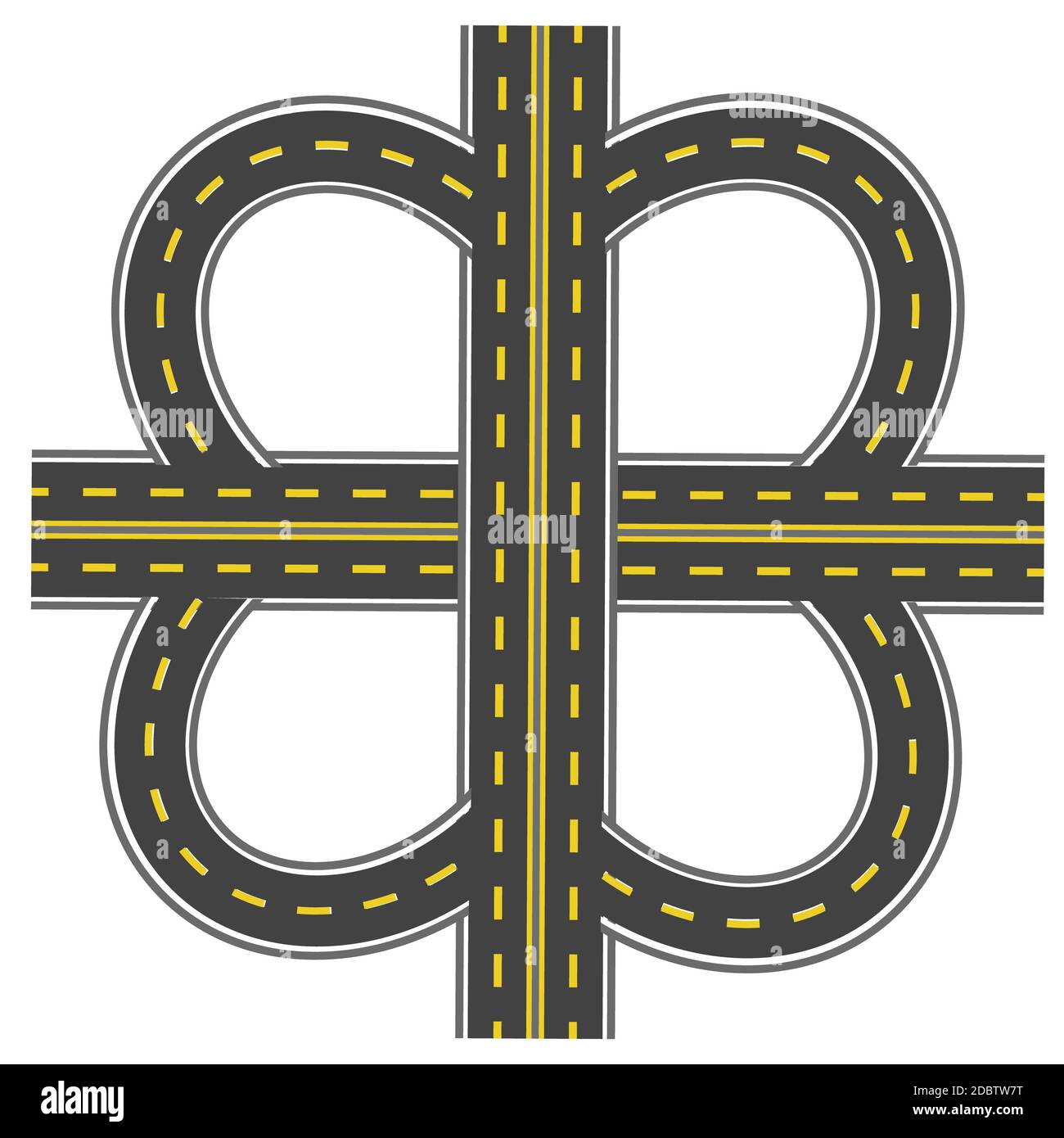 Road interchange. Highway with yellow markings. Vector illustration ...