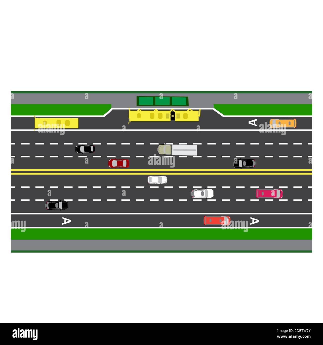 Road infographics. Plot road, highway, street with the bus stop. With ...
