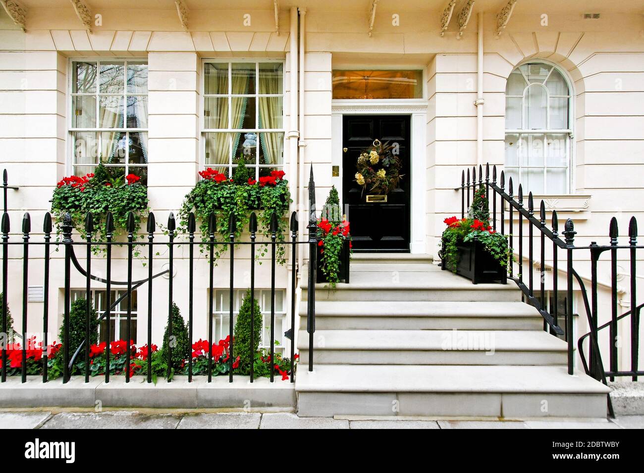 Traditional British home front with Christmas decoration Stock Photo ...