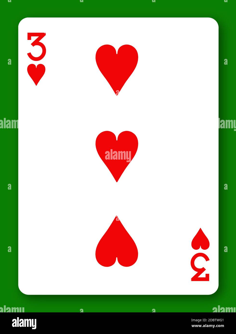 A 3 Three of Hearts playing card with clipping path to remove ...