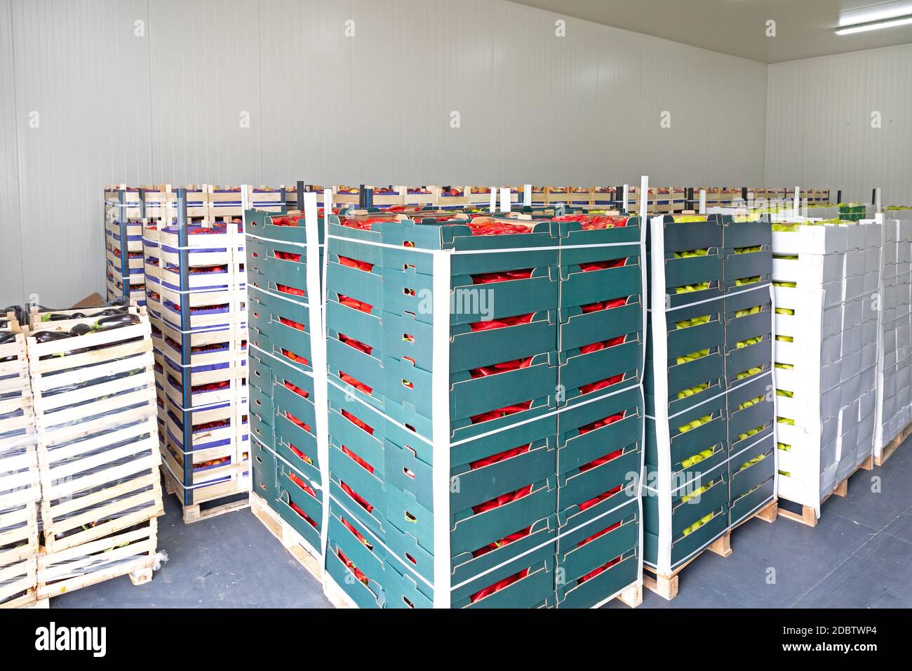 Peppers Vegetables in Boxes in Distribution Warehouse Stock Photo - Alamy
