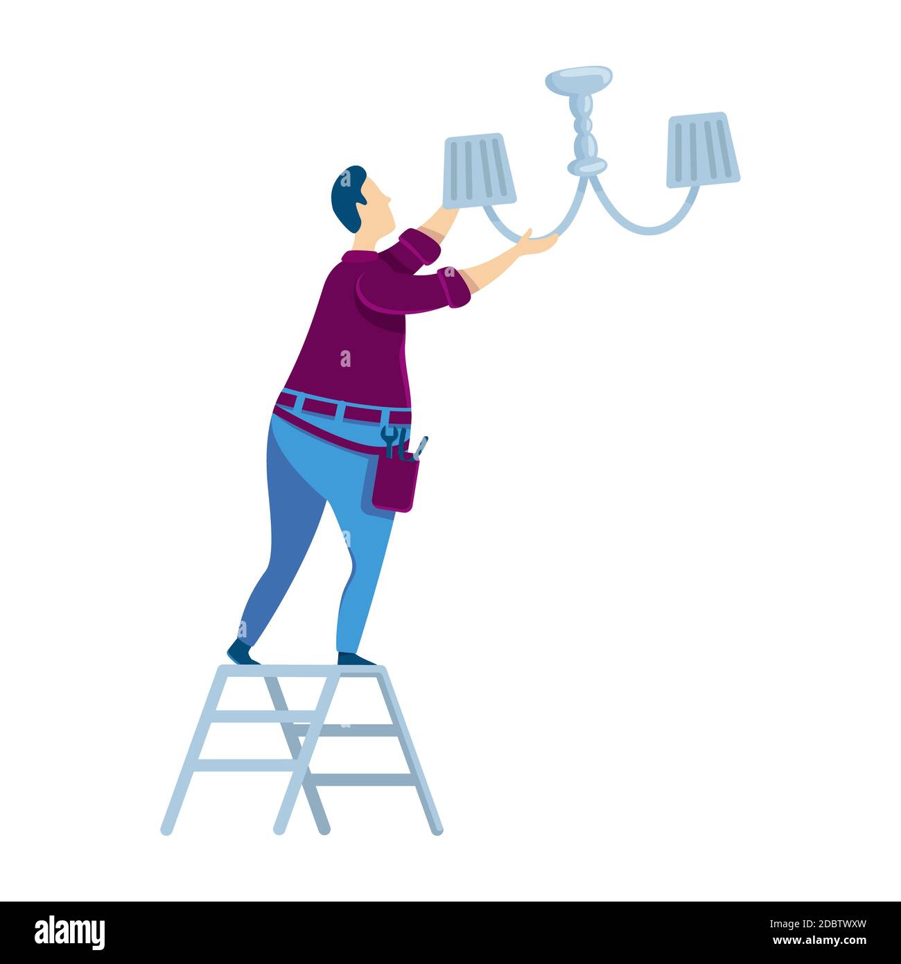 Man Changing Light Bulb On Ladder High Resolution Stock Photography and ...