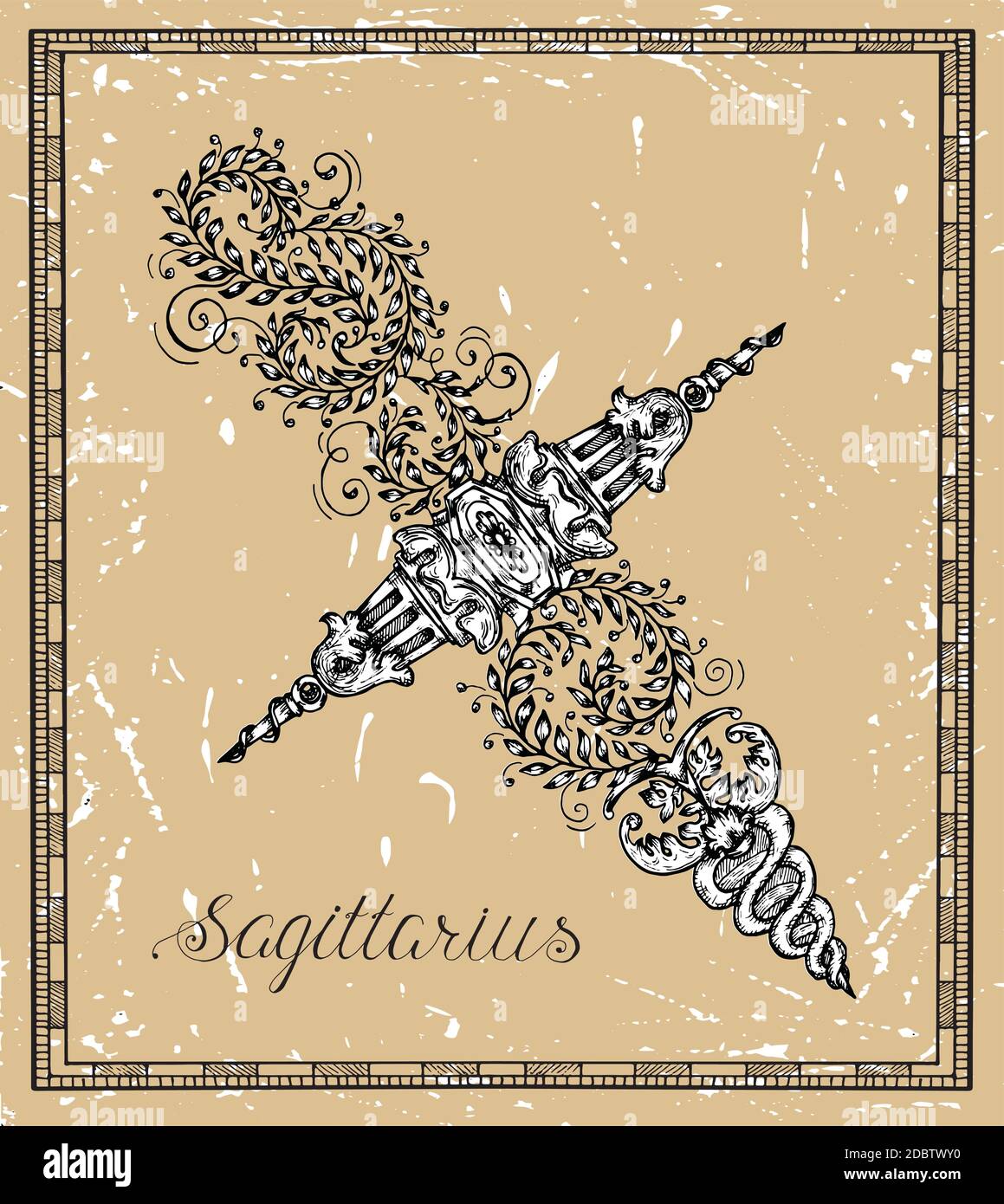 Sagittarius zodiac sign with victorian baroque patterns. Collection of ...