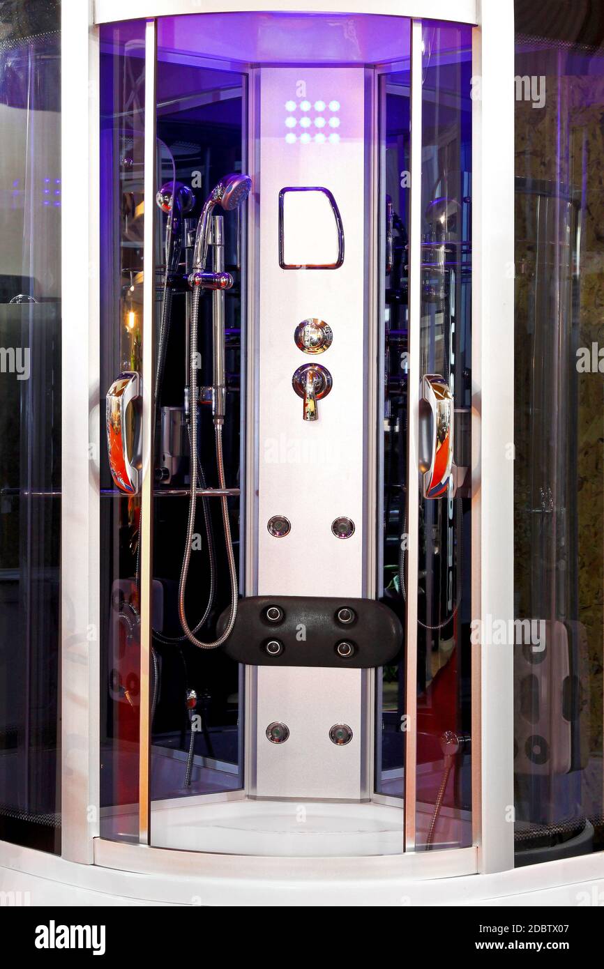 Futuristic shower cabin with modern technology water jets Stock Photo ...