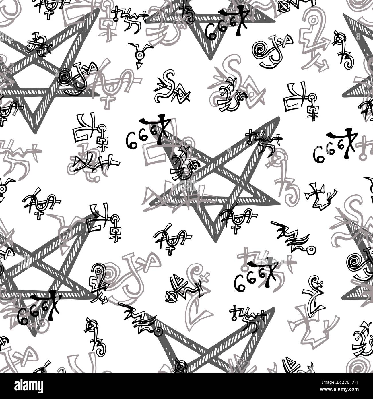 Seamless background with pentagram and alchemy symbols on white. Vector ...