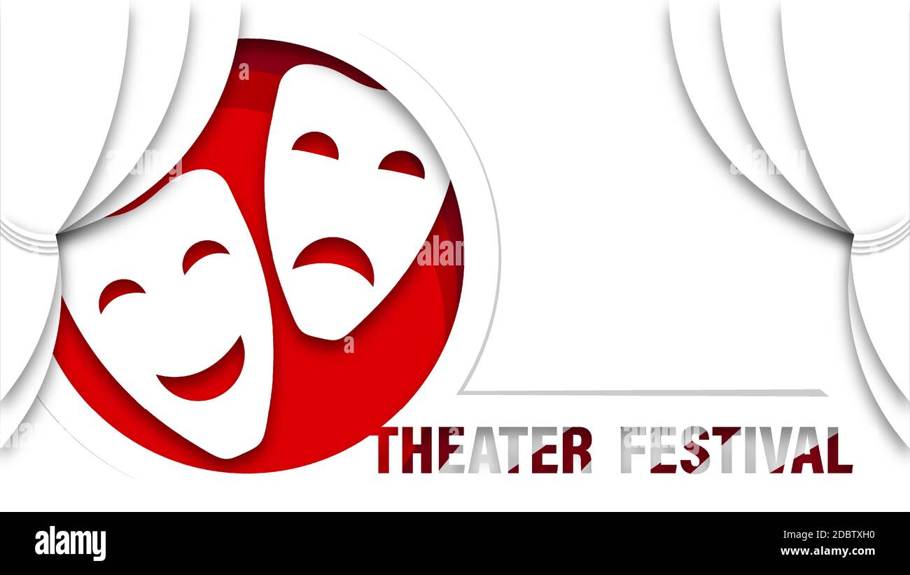 white comedy and tragic theatrical masks on white background in paper ...