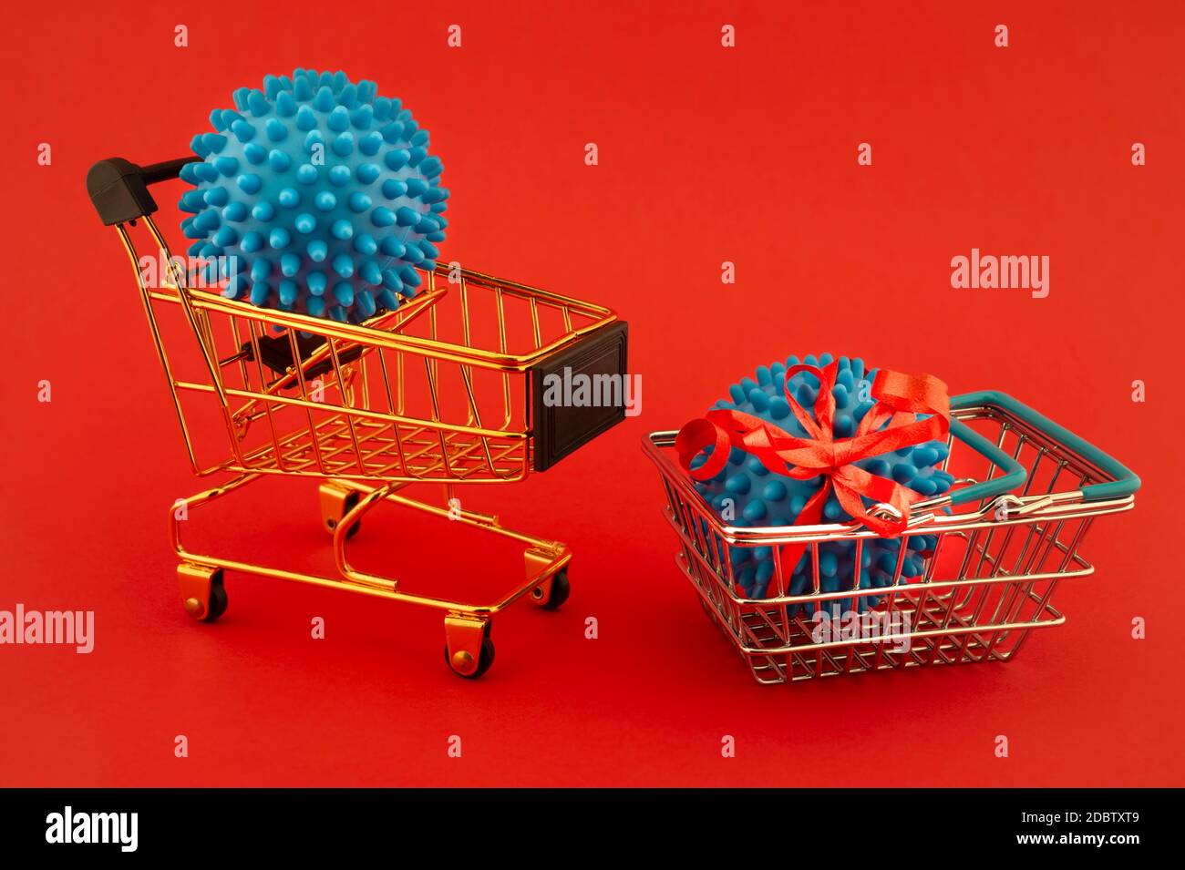 Virus molecule on a shopping cart and basket conceptual of the ...