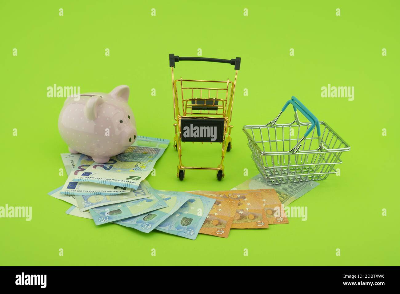 Cost of shopping or spending savings concept with banknotes scattered ...