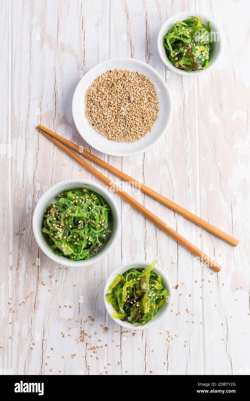 Traditional Japanese wakame salad with sesam seeds. Healthy and fresh ...