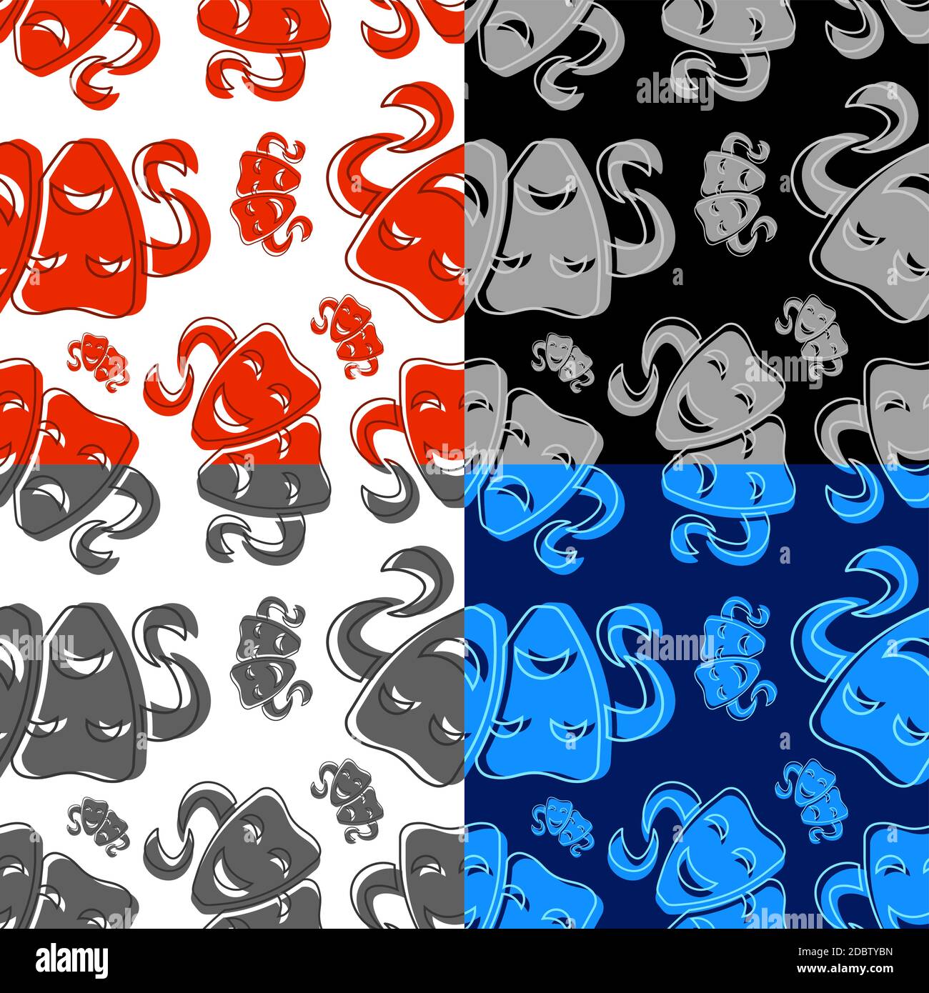 set of seamless patterns with comedy and tragic theatrical masks ...