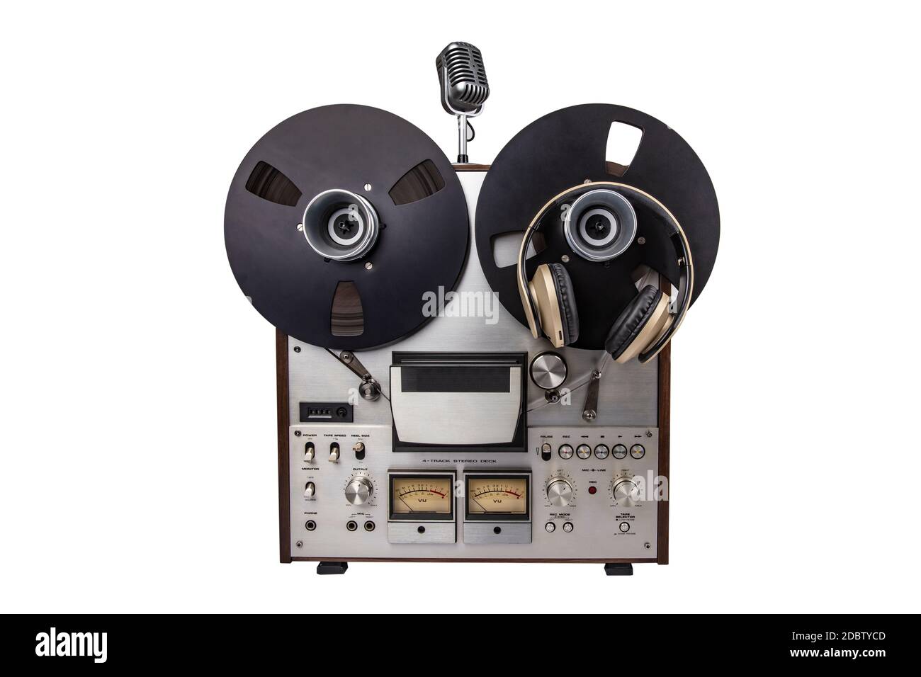 REEL to REEL Audio Tape Recorder and Microphone isolated on white ...