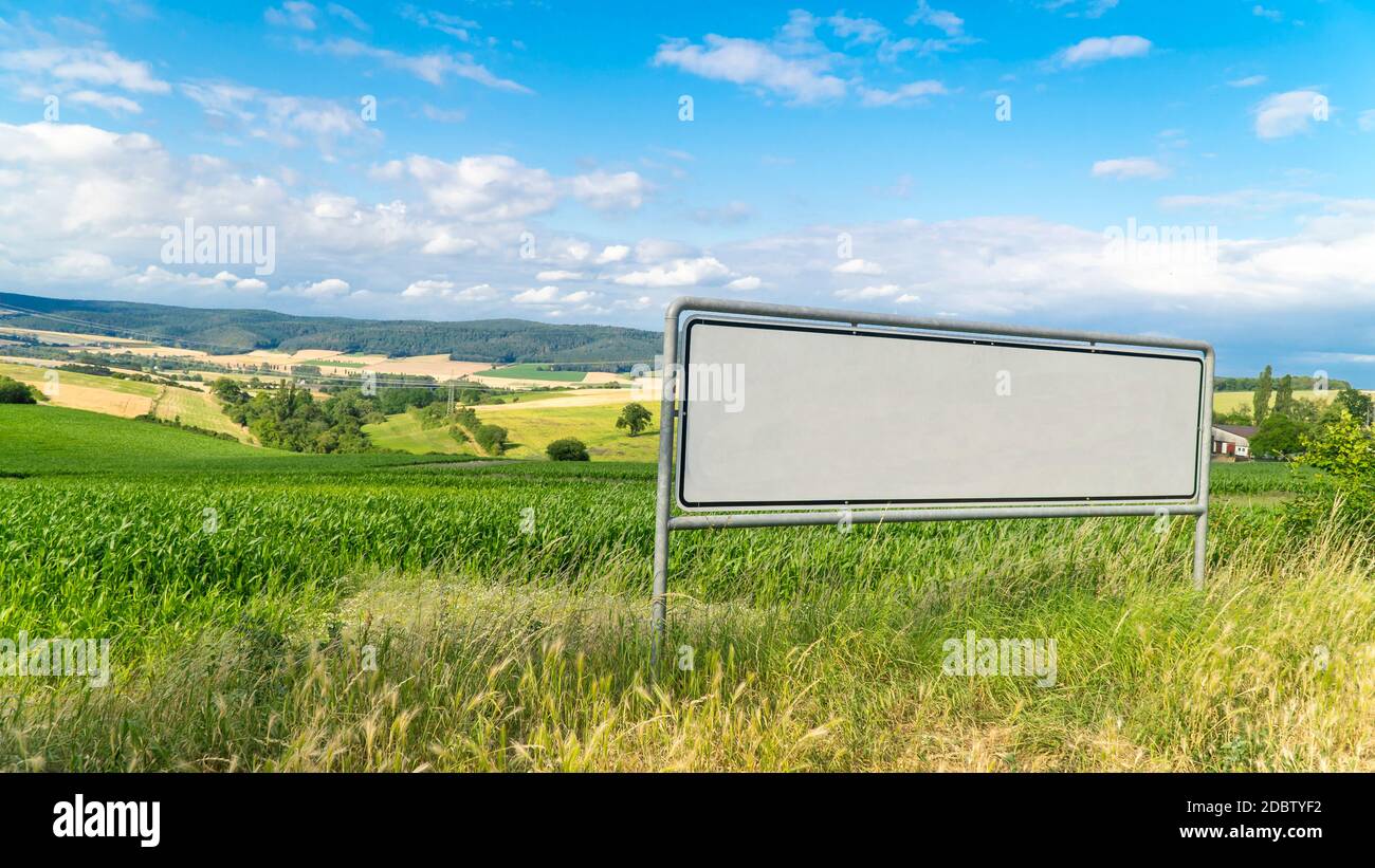 Beautiful scenery from meadow landscape with blank sign Stock Photo - Alamy