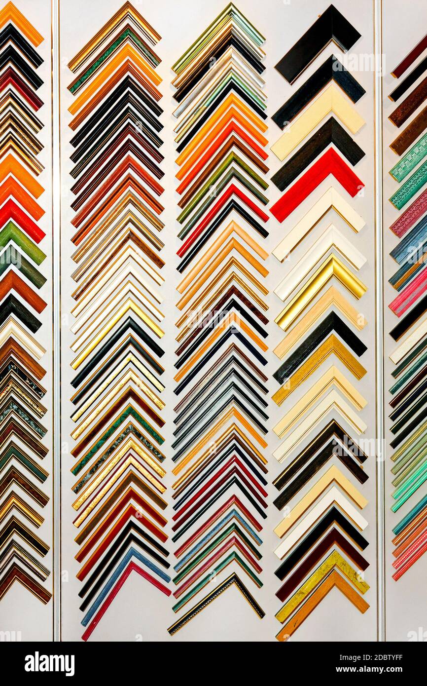 Display of modern artistic frames samples details Stock Photo - Alamy