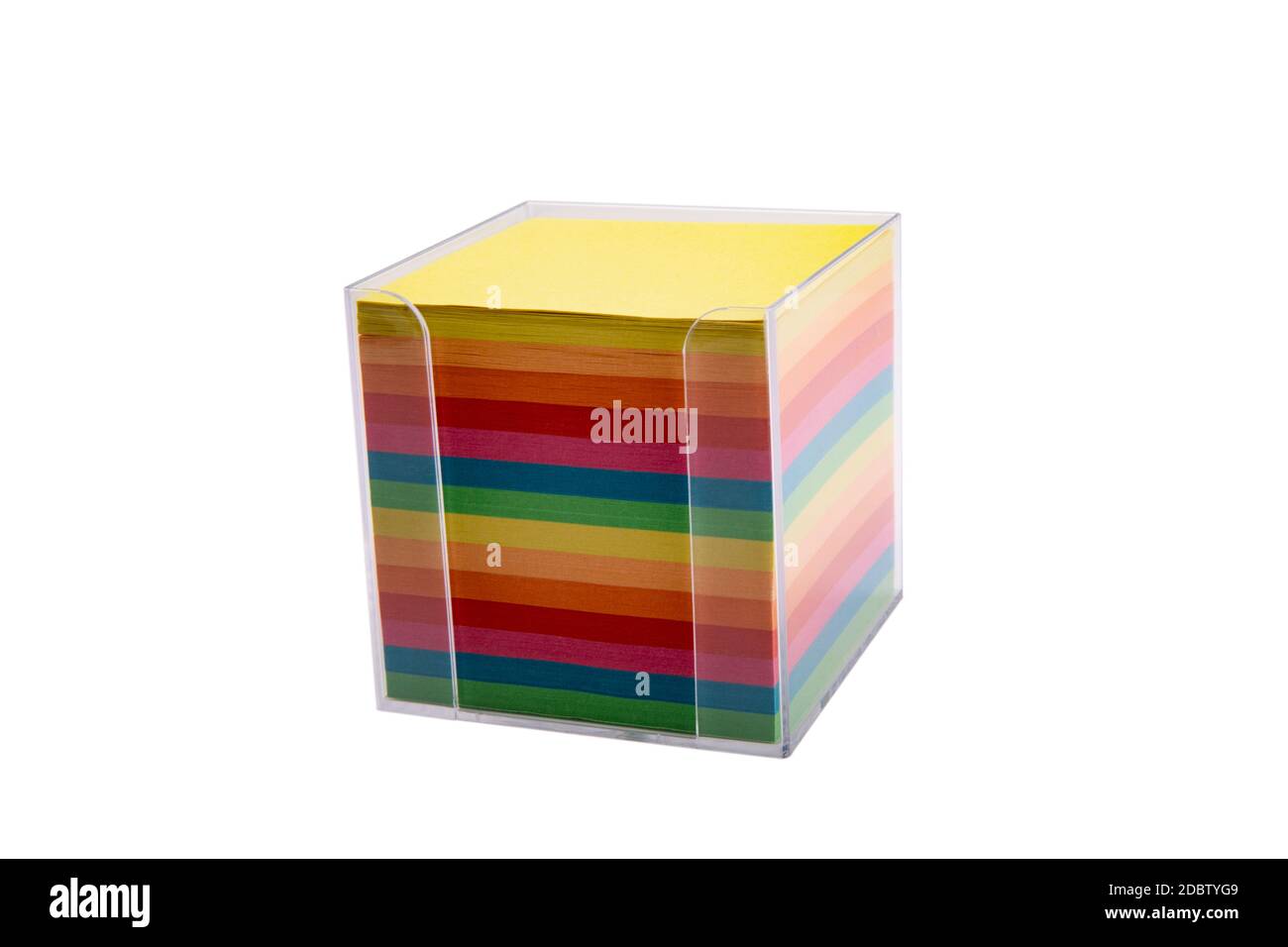 Note Box with colorful Papers isolated on white Background Stock Photo ...