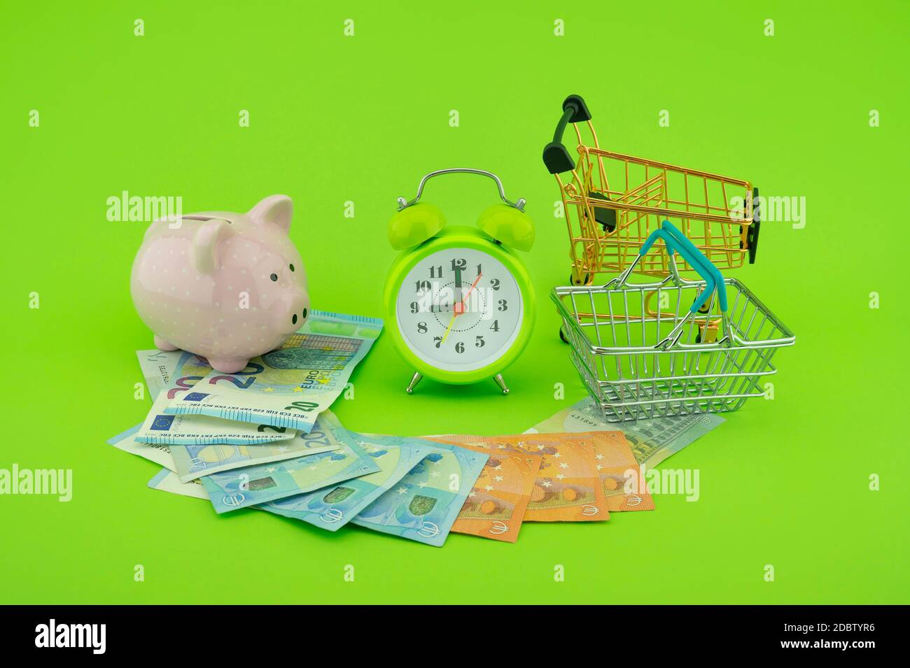 Cost of shopping or spending savings concept with banknotes scattered ...