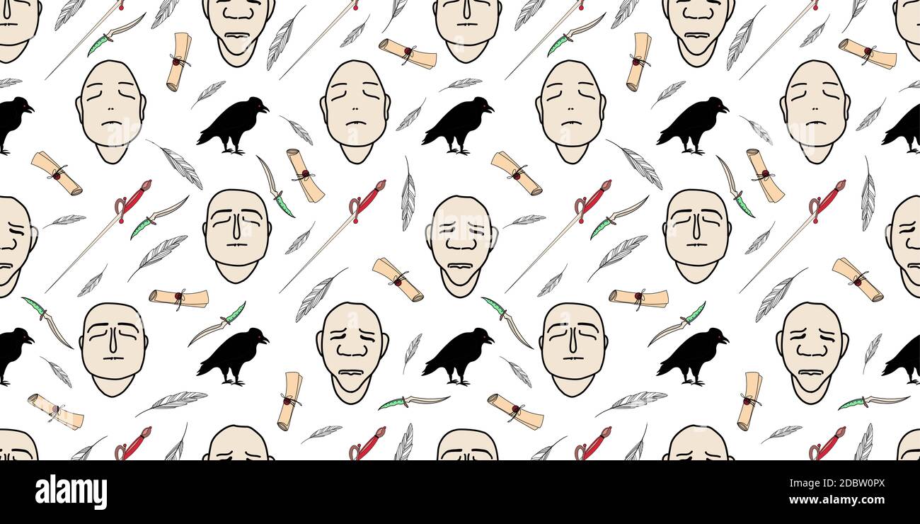 Faceless masks. Human faces on white background pattern. Mysticism and ...