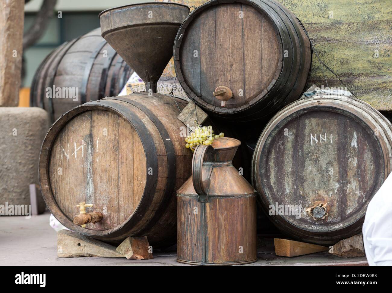 old barrels and tools for wine production Stock Photo - Alamy