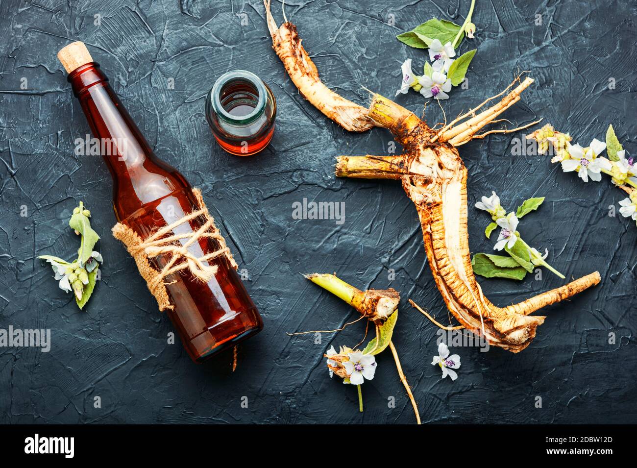 Althaea root or rhizome and healing tincture.Medicinal herbs and plants ...