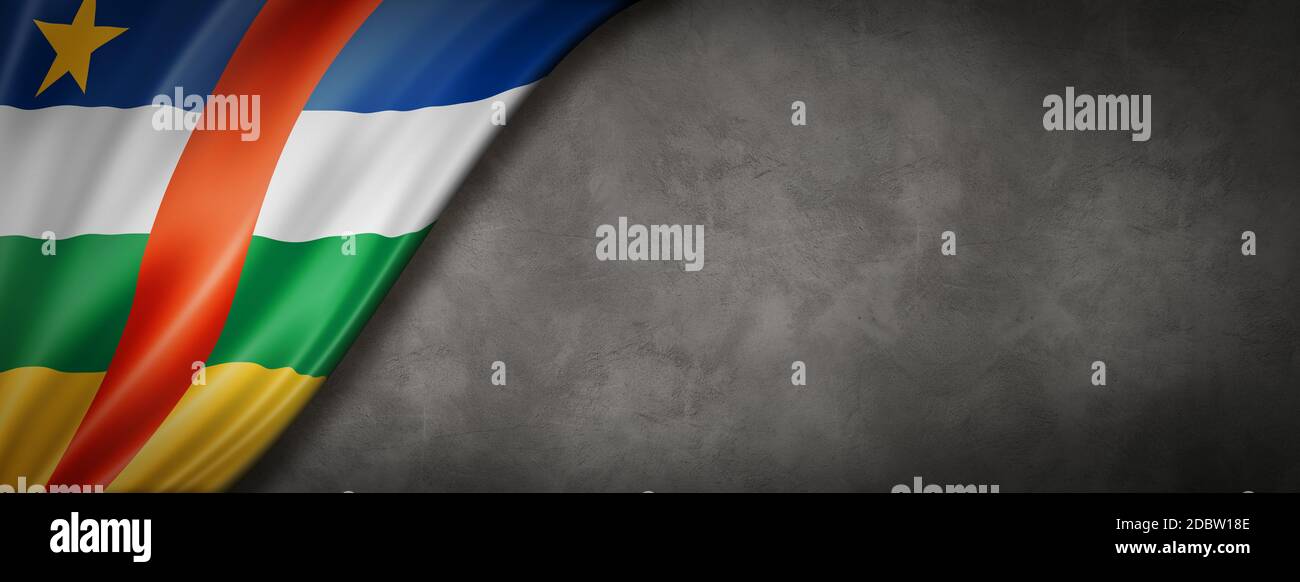 Central Africa flag on concrete wall. Horizontal panoramic banner. 3D illustration Stock Photo ...