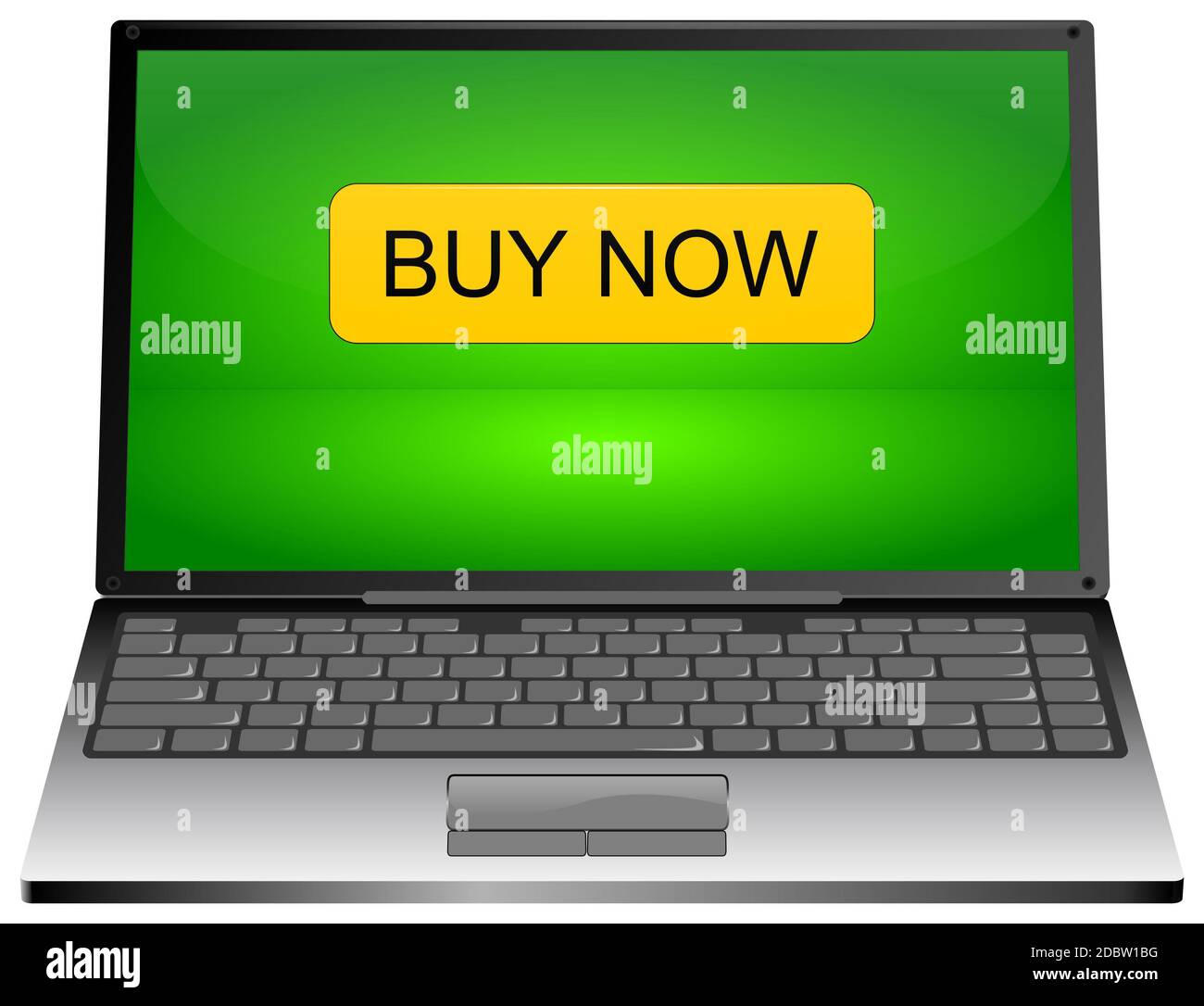 Laptop Computer with yellow Buy now Button - 3D illustration Stock ...