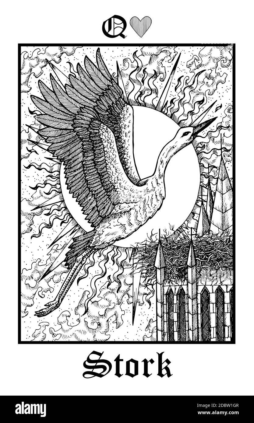 Stork. Tarot card from vector Lenormand Gothic Mysteries oracle deck ...