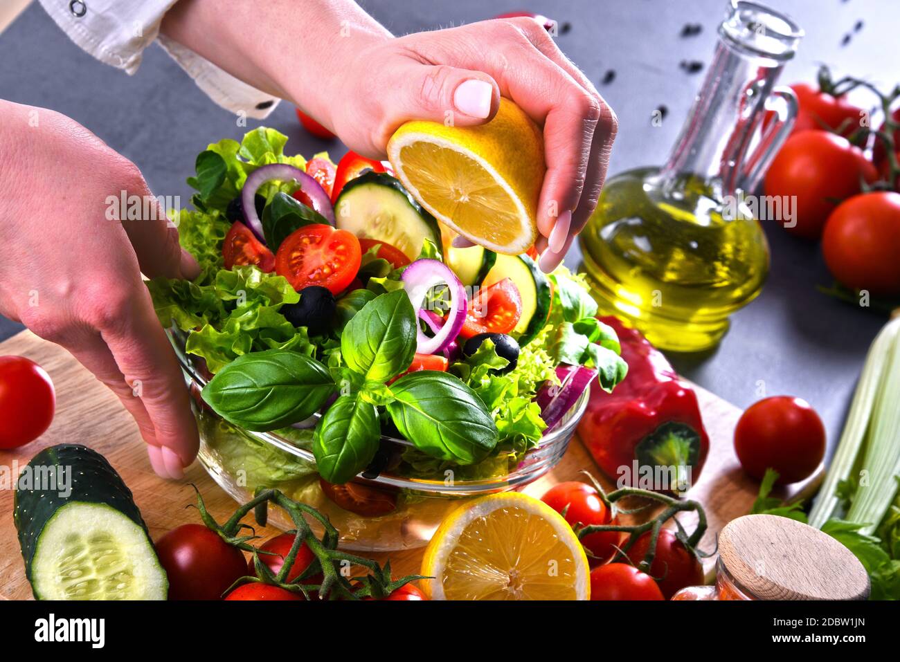 Preparation of a vegetable salad from fresh organic ingredients Stock ...