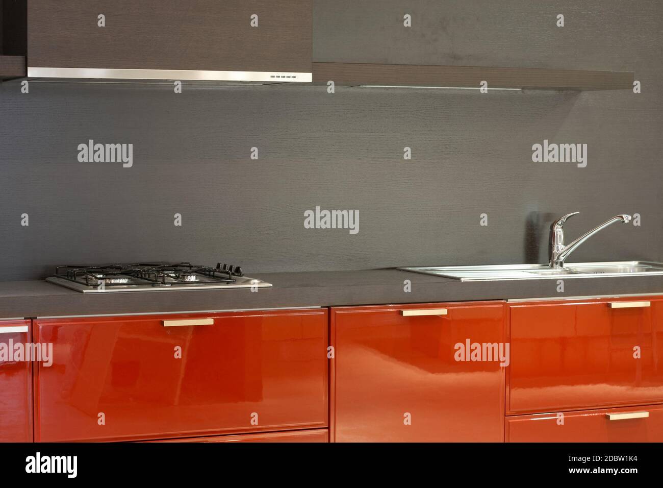 New modern simple look kitchen with wood Stock Photo - Alamy