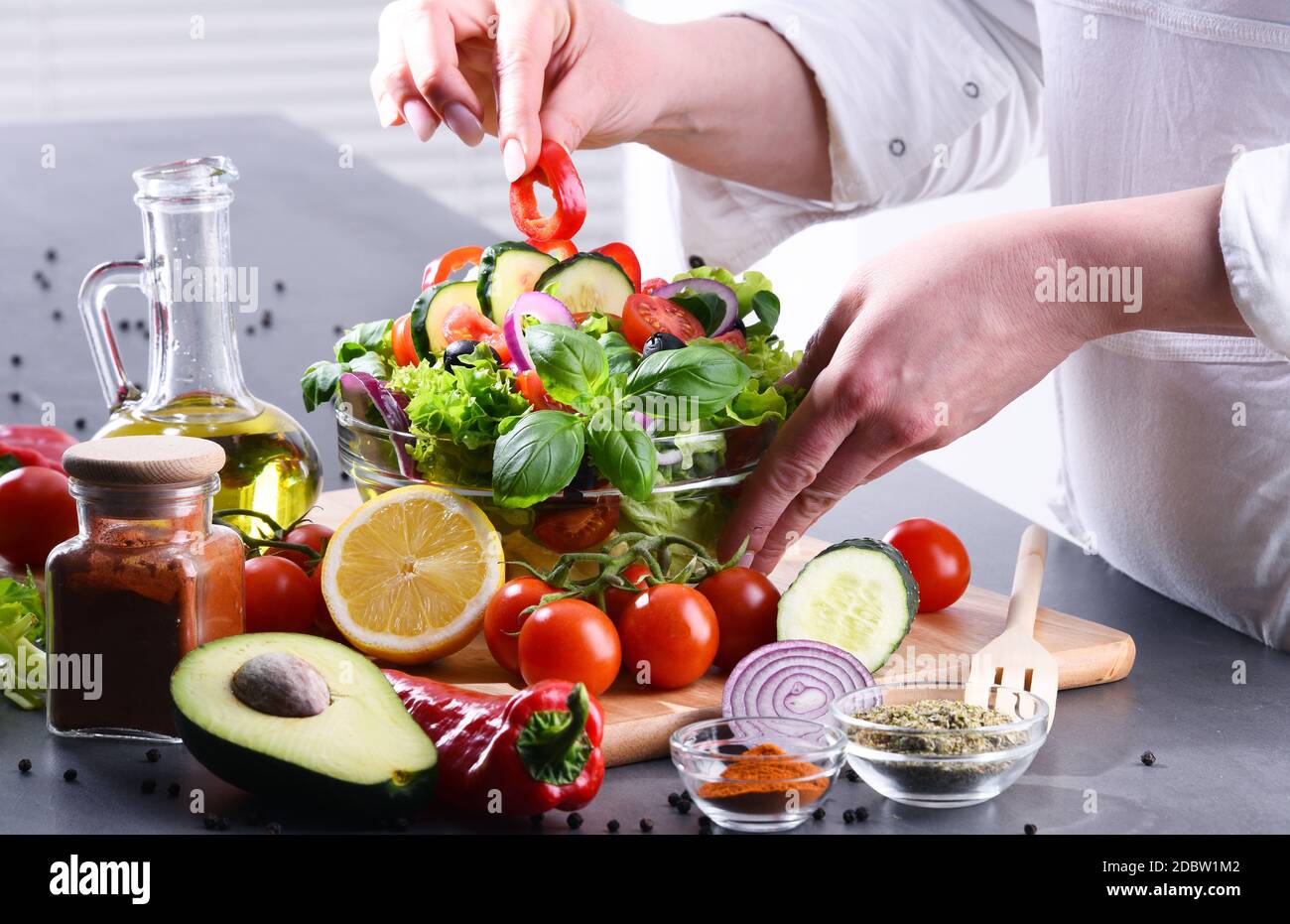 Preparation of a vegetable salad from fresh organic ingredients Stock ...