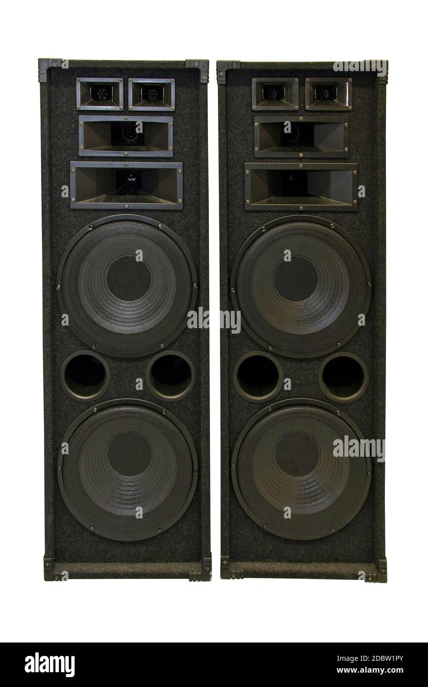 Two big and powerful woofer loud speakers Stock Photo - Alamy
