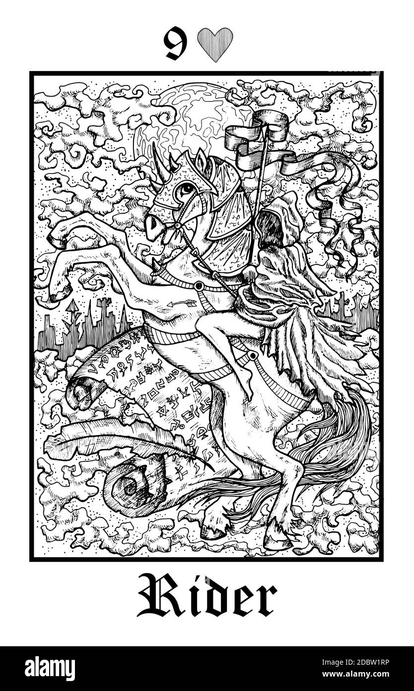Rider. Tarot card from vector Lenormand Gothic Mysteries oracle deck ...