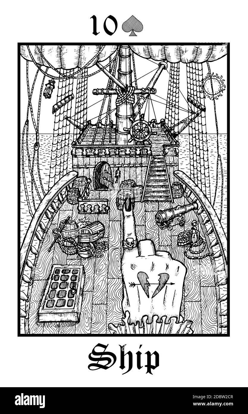 Ship. Tarot card from vector Lenormand Gothic Mysteries oracle deck ...