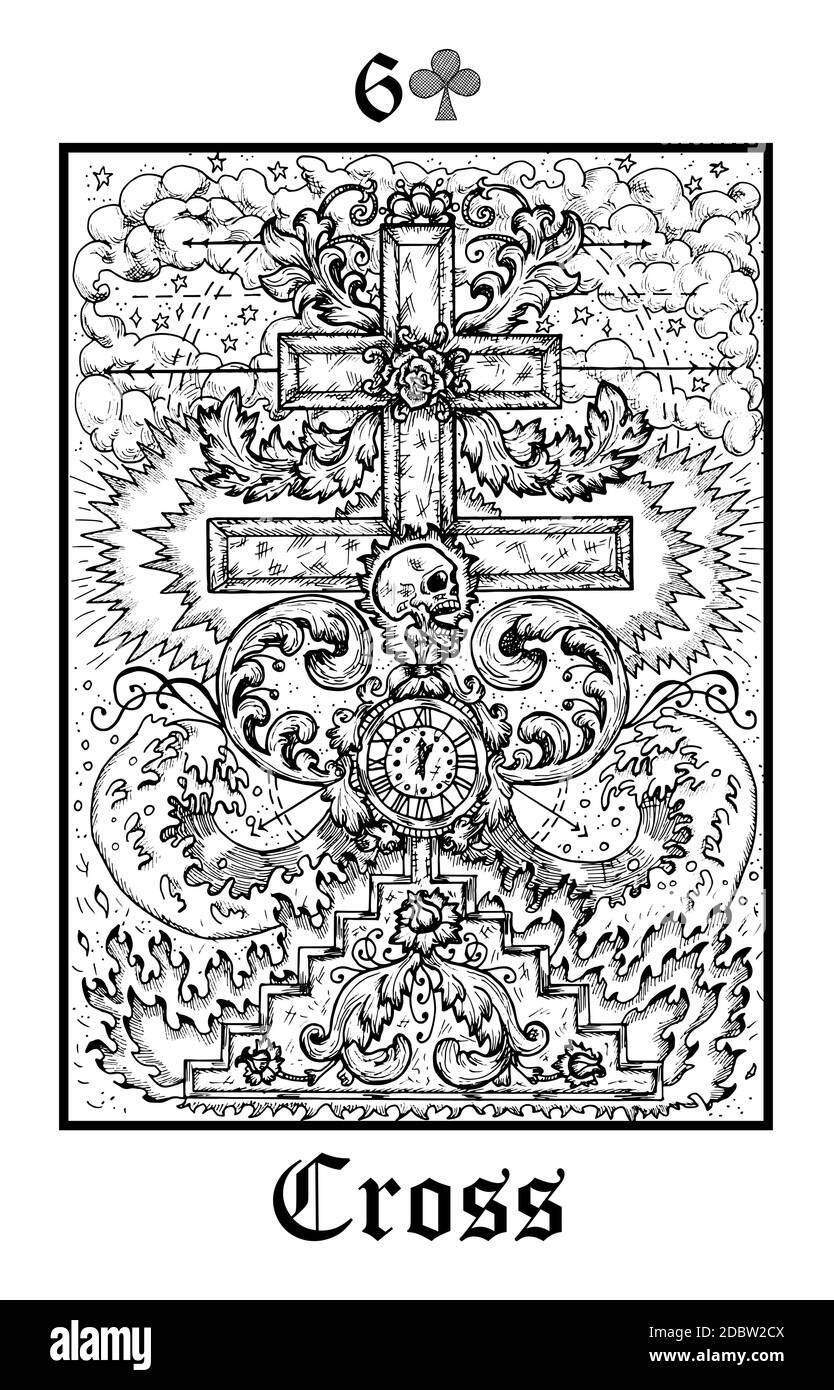 Cross and skull. Tarot card from vector Lenormand Gothic Mysteries ...