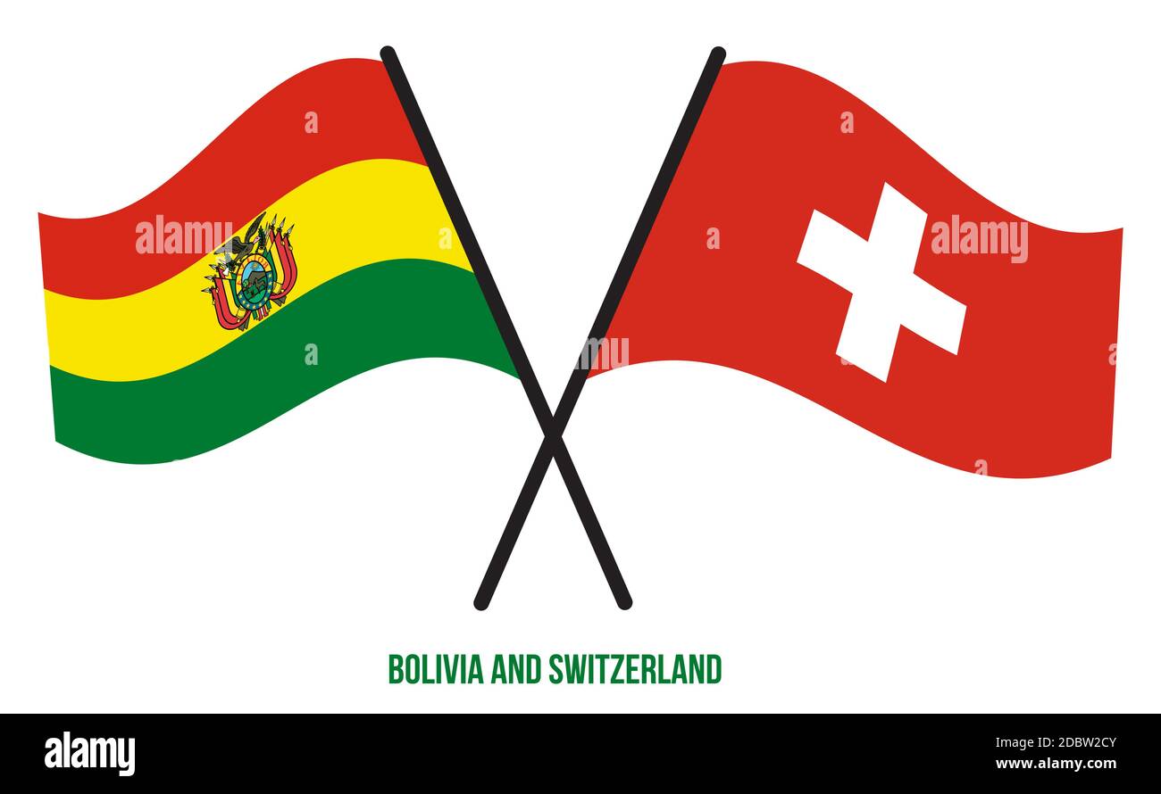 Bolivia and Switzerland Flags Crossed And Waving Flat Style. Official ...