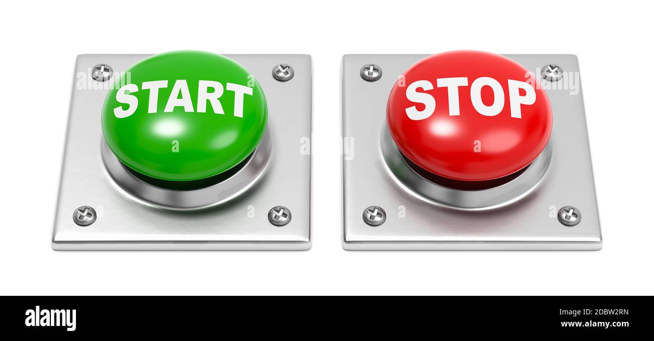 Start Green Button and Stop Red Button on White Background 3D ...