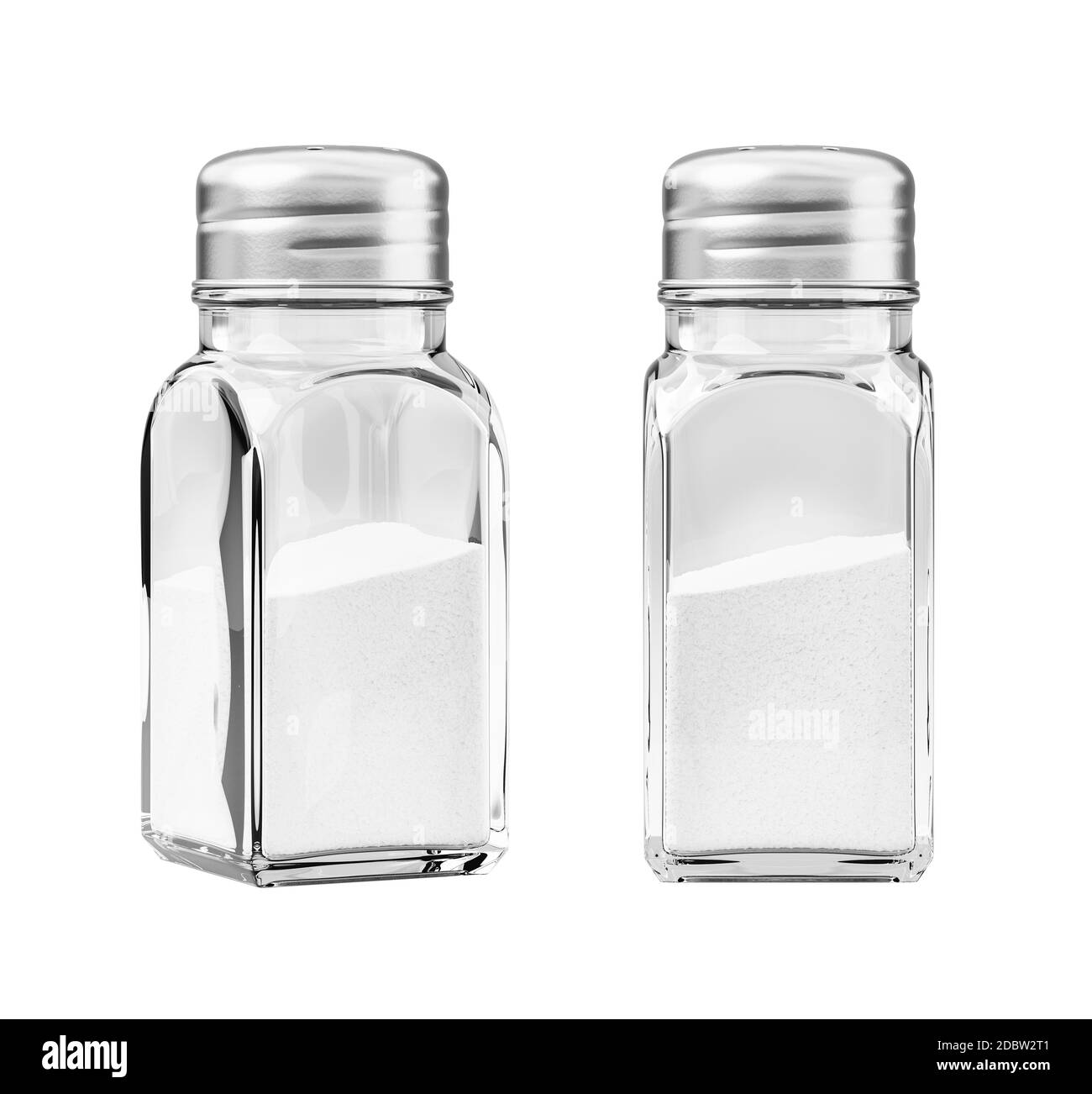 Salt in a Glassy Salt Shaker with Metallic Screw Cap Isolated on White ...