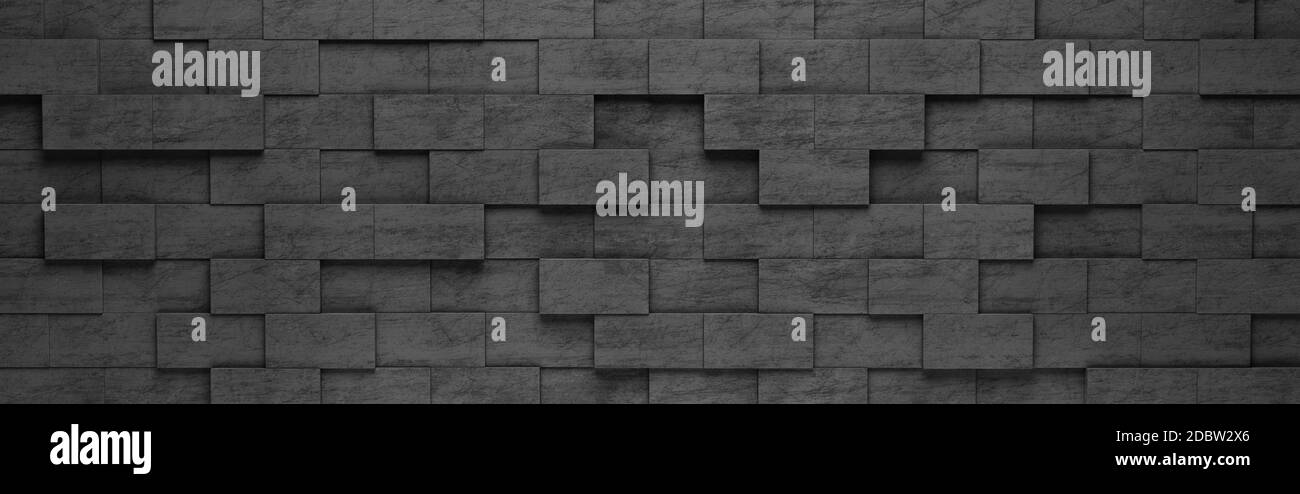 Wall of Black Rectangles Tiles Arranged in Random Height 3D Pattern ...