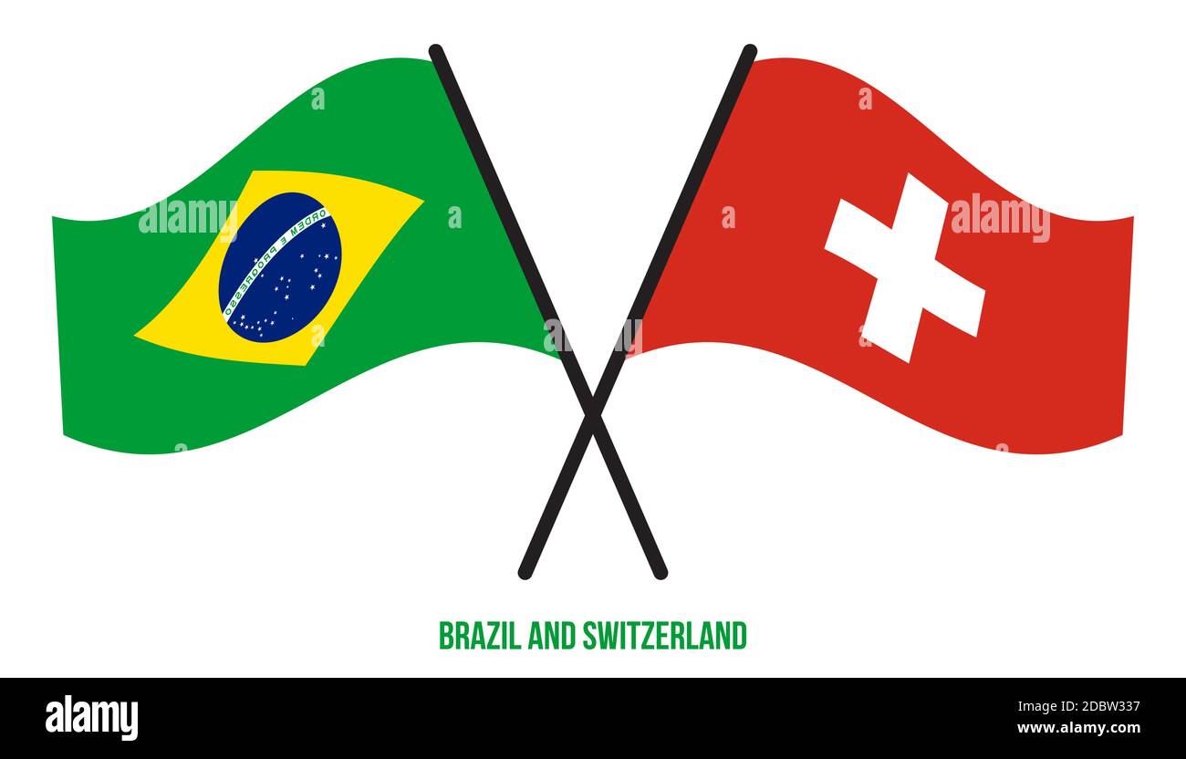 Brazil and Switzerland Flags Crossed And Waving Flat Style. Official ...