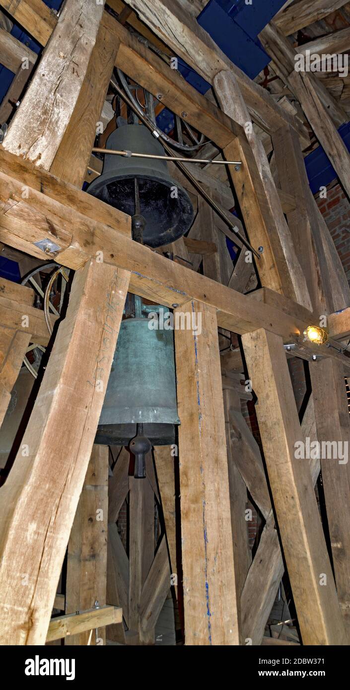 old wooden bell cage at the Saint Mary church of Barth, Germany Stock ...